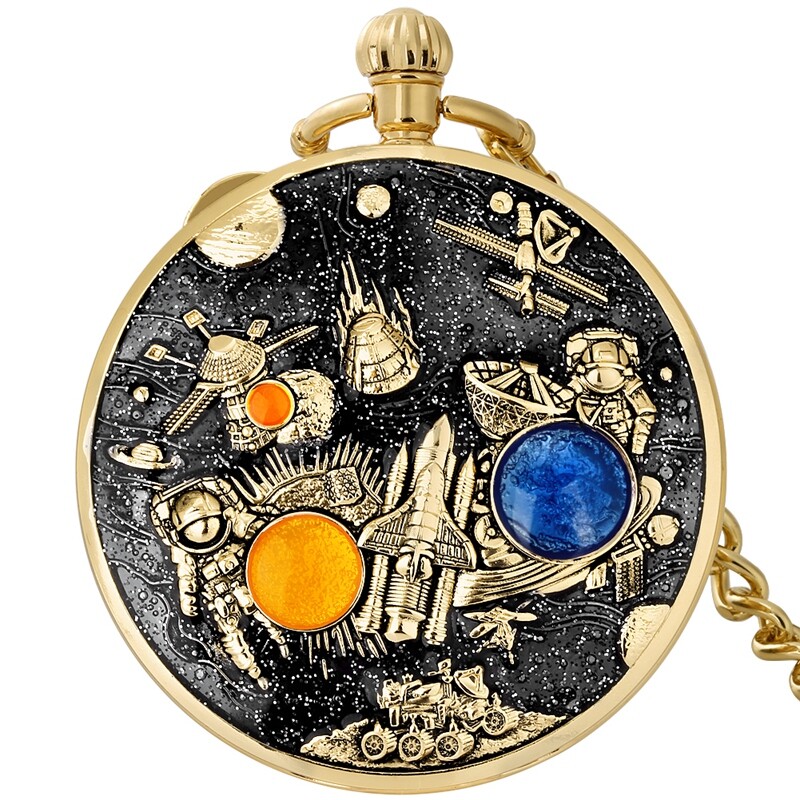 Unique Musical Movement Pocket Watch Astronaut Space Quartz with Fob ...