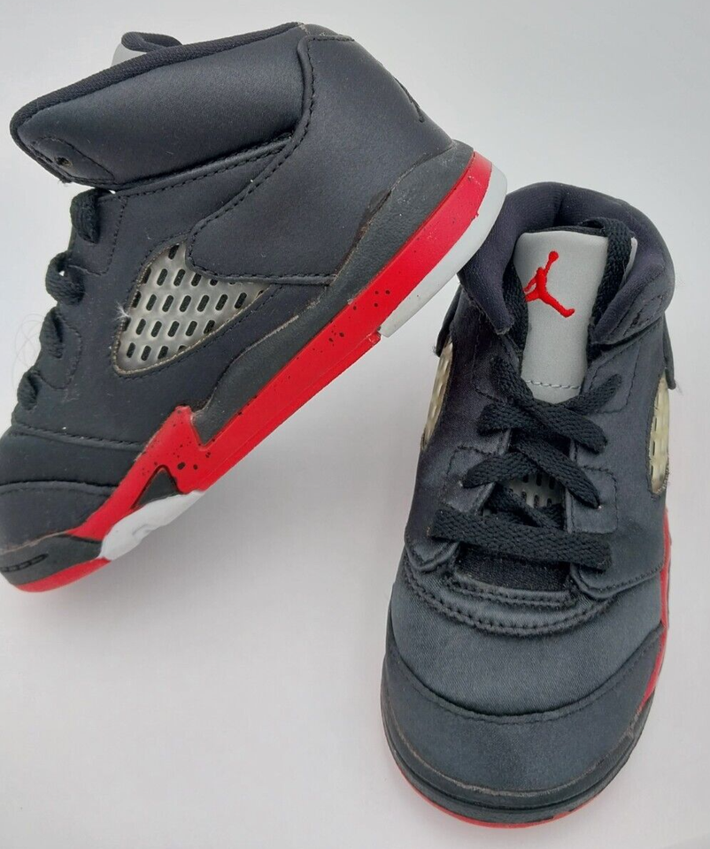 Jordan 5 Retro Satin Bred Baby Unisex Shoes Size 8c Boy/Girl red black ...