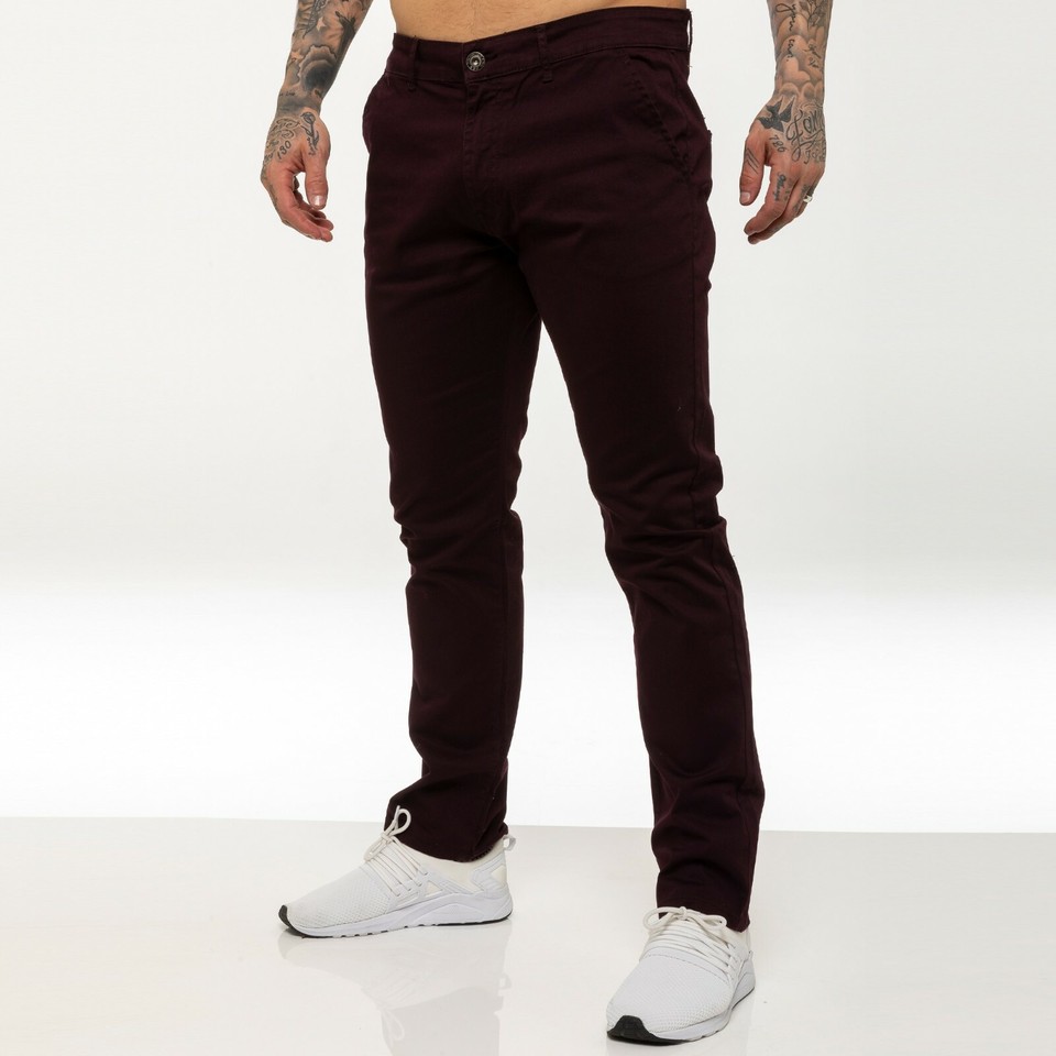 Enzo Mens Chino Trousers Slim Fit Stretch Cotton Jeans Pants All Waist ...