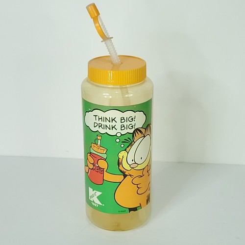 Vintage Garfield Water Bottle Think Big Drink Big Straw KMART Exclusive ...