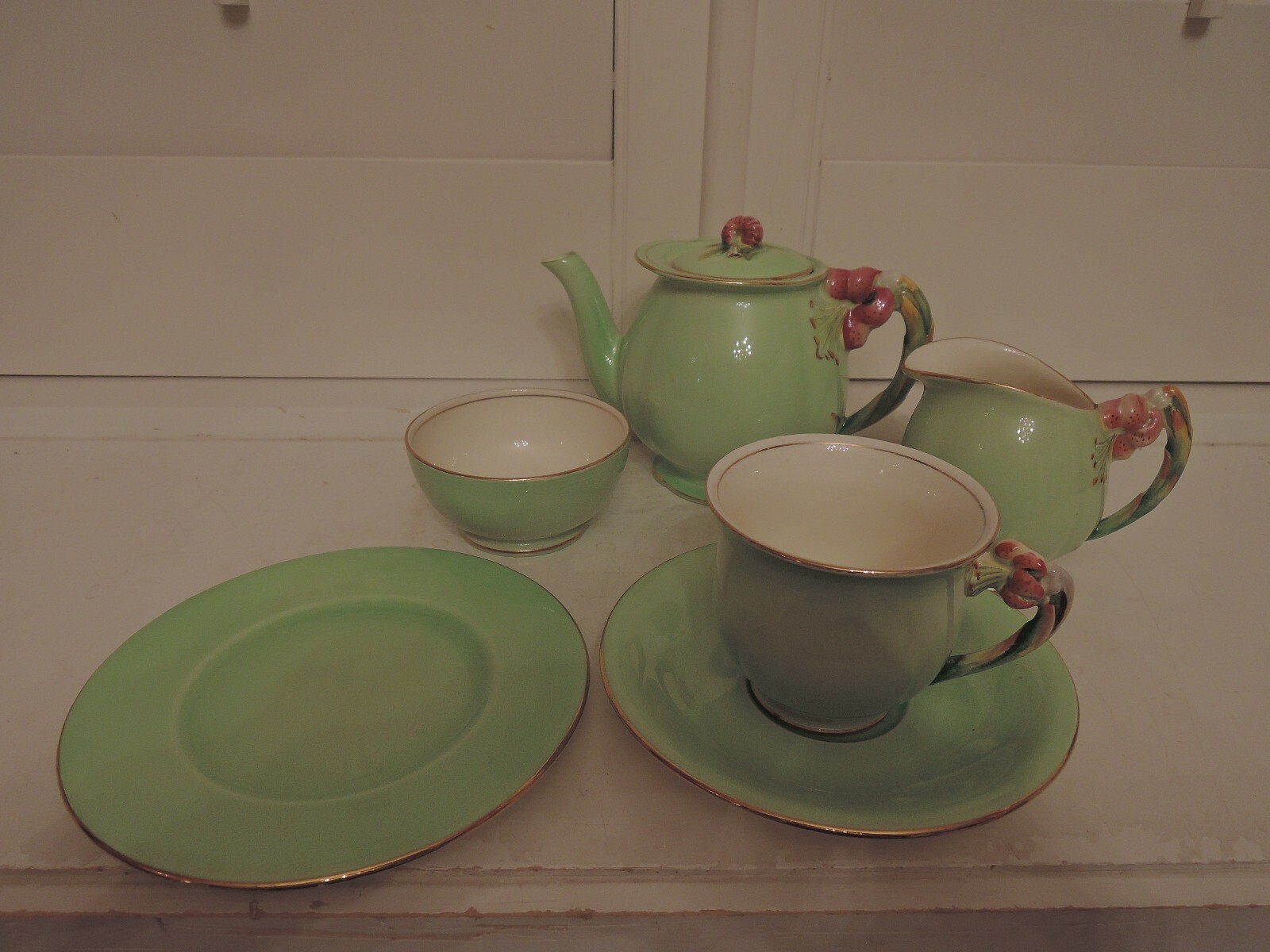 Vintage Royal Winton Green Tiger Lily Tea Set Teapot 6 Piece | eBay