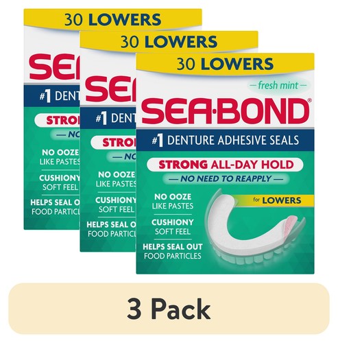 (3 pack) Sea Bond Lower Secure Denture Adhesive Seals, Fresh Mint, 30 ...