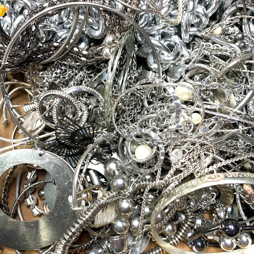 1 LB Bulk Silver & Silver-Tone Jewelry Lot Mixed Styles Untested ...