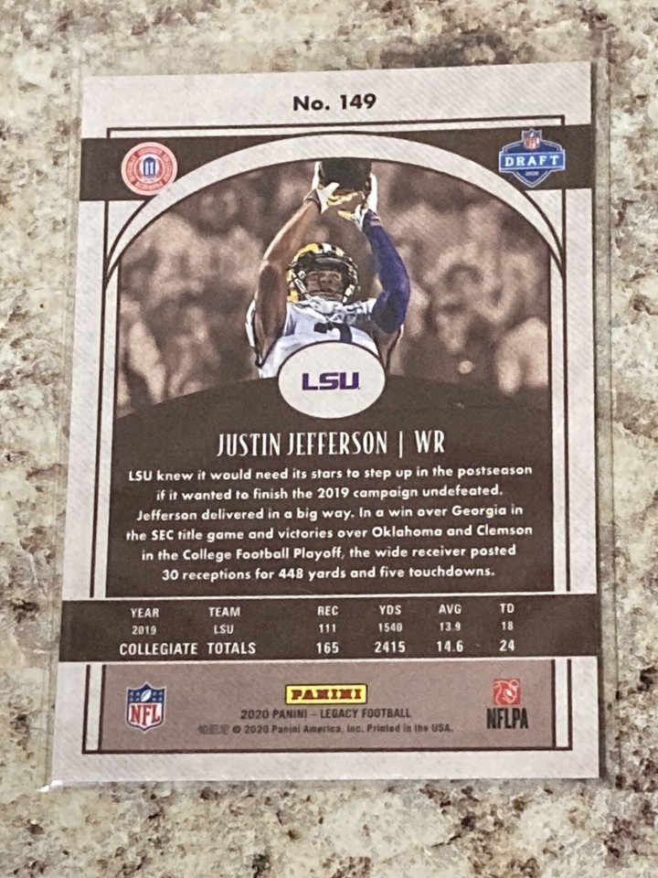 2020 Panini Legacy Justin Jefferson Rookie Card Minnesota Vikings | eBay