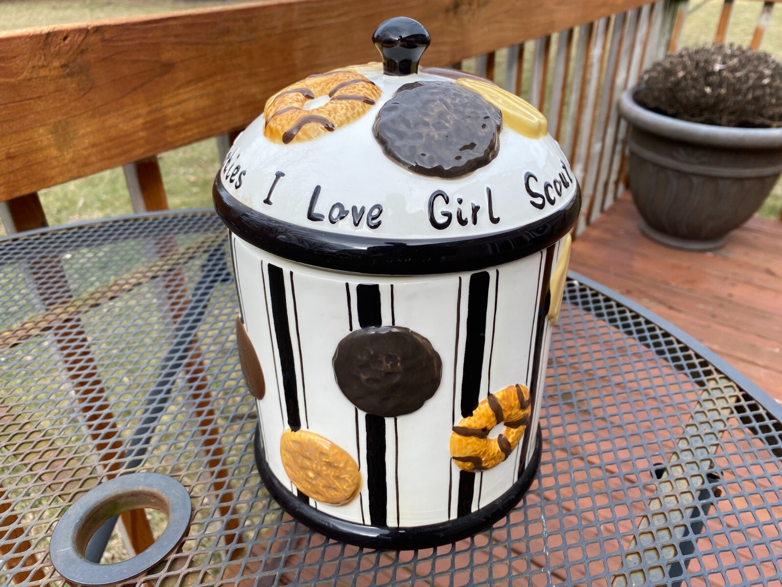 I Love Girl Scout Cookies White Black Striped Cookie Jar 3D Thin Mints ...