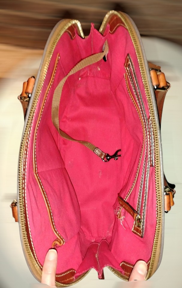 DOONEY & BOURKE Elephant gray tan pebbled AWL domed leather bag purse ...