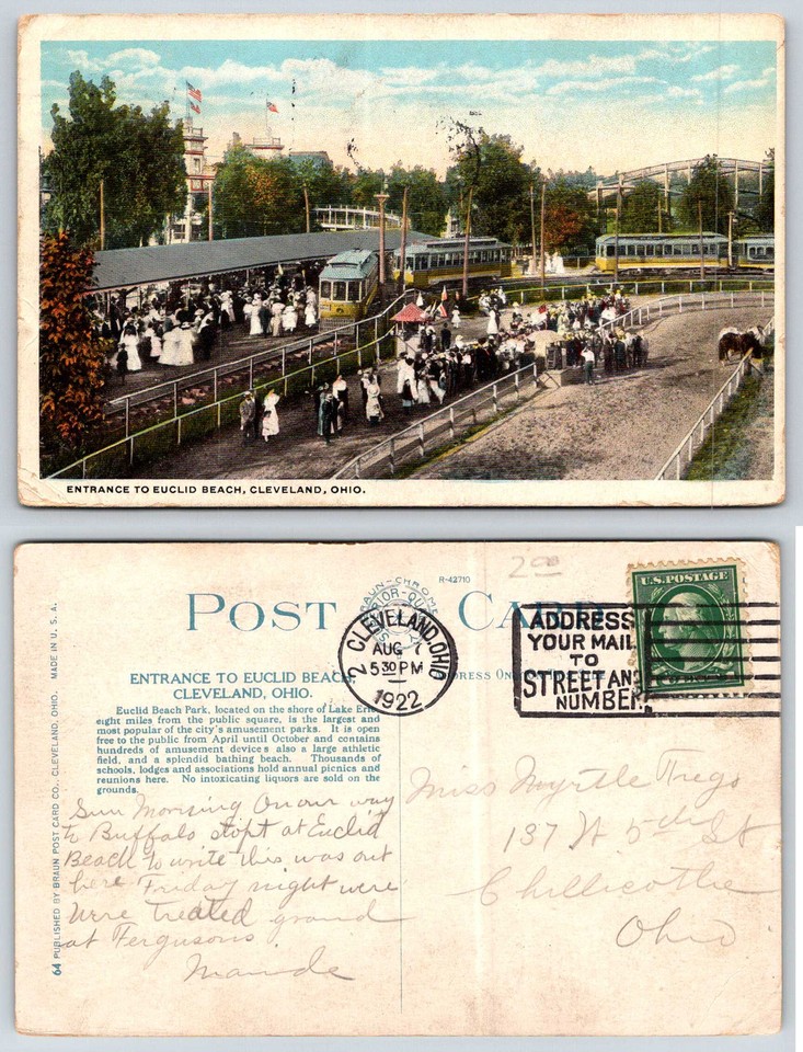 Cleveland Ohio EUCLID BEACH ENTRANCE TROLLEYS HORSE RACE TRACK Postcard ...