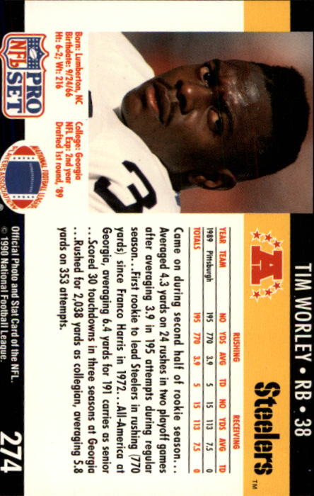 1990 Pro Set Football Card #274 Tim Worley | eBay