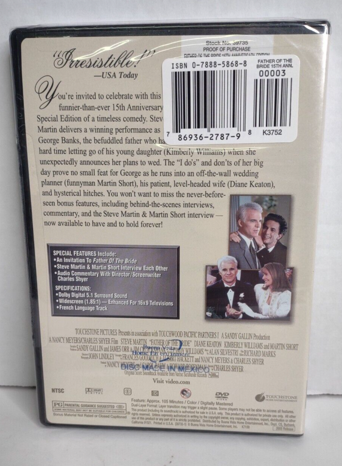 Father of the Bride (DVD, 1991) Steve Martin Diane Keaton New Sealed ...