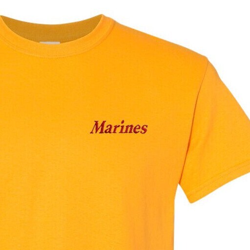 USMC Script Embroidered T-Shirt Gold -Officially Licensed -all sizes ...