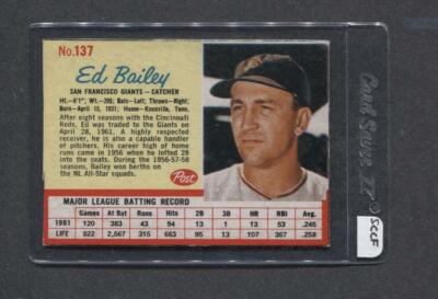 1962 Post #137 Ed Bailey (Giants) (SCCF) Ex (Flat Rate Ship) | eBay