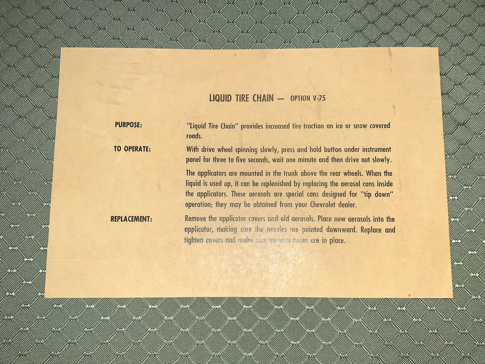 Liquid Tire Chain LTC Instructions 1969 Camaro Chevelle Impala Z28 RS ...