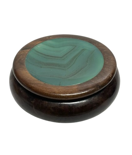 Woodstones Round Brazilian Wooden Agate Inlaid Top Trinket Jewelry Box ...