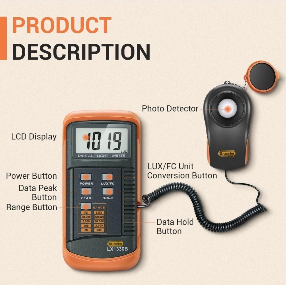LX1330B Digital Lux Meter, 0-200,000 Measurement Range Light Meter | eBay