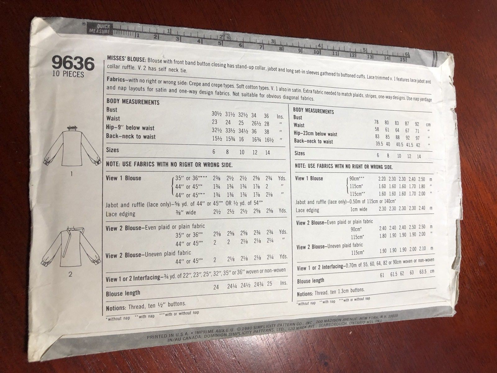 Patterns Sewing 1980’s Womens By Simplicity Pattern Number 9636 SZ 12 ...