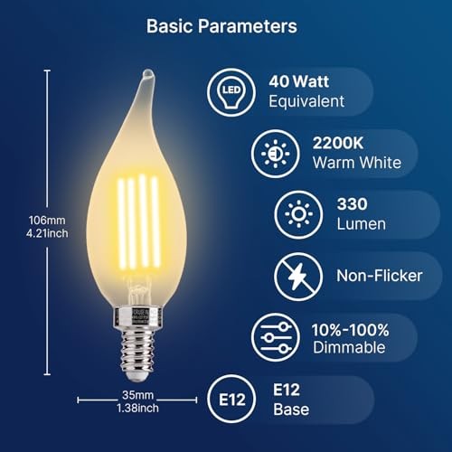 CA11 E12 LED Chandelier Light Bulbs 40W 12 Count (Pack of 1) 40w Warm ...