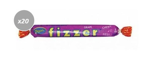 902115 20 x 11.6g BARS FIZZER FIZZERS GRAPE FLAVOURED CHEWY FIZZY LOLLY ...