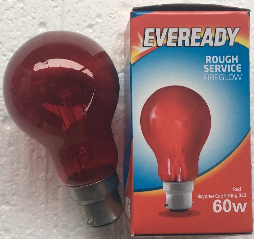 2 x Fireglow 60W BC B22 Eveready 60 Watt Red fire glow GLS (G3 ...