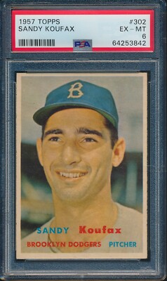 1957 TOPPS BASEBALL #302 SANDY KOUFAX PSA 6 EX-MT HOF BROOKLYN DODGERS ...