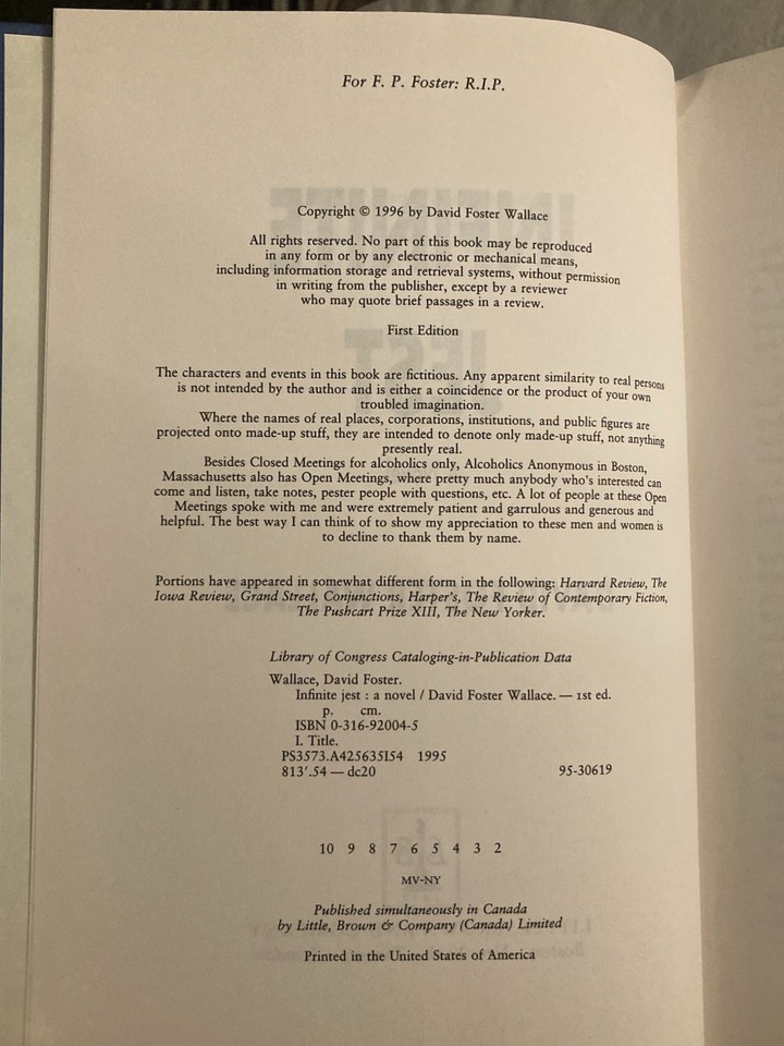 Infinite Jest by David Foster Wallace - 1st Edition/2nd Print - 1996 ...