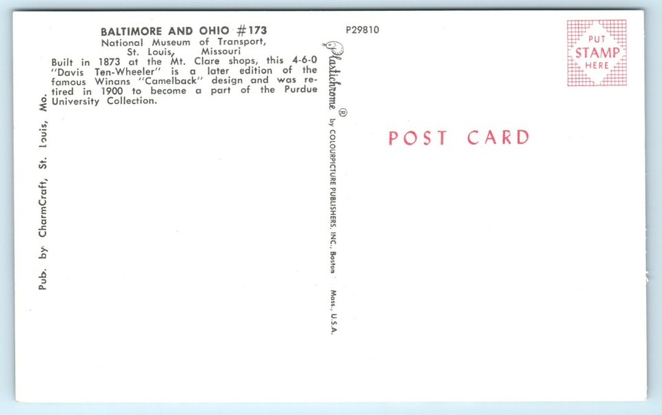 POSTCARD Baltimore & Ohio 173 Museum of Transport Mt Clare Shop ...