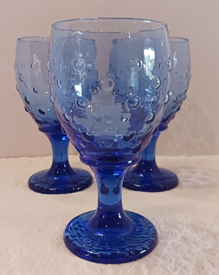 Vintage 6 1/2" Cobalt Blue Glass Goblets w/Hob Nob Bubble Pattern Set ...