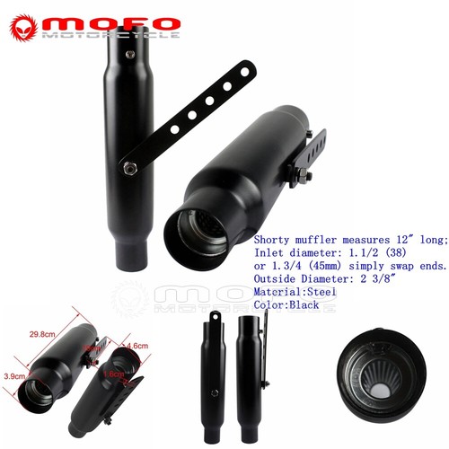 2pcs Black Shorty 12" Exhaust Mufflers For Cafe Racer Chopper Bobber ...