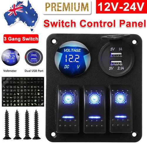 12V Switch Panel On-Off Toggle Dual USB Socket 3 Gang Car Boat Marine ...