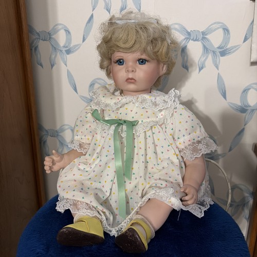 RARE VTG BELL CERAMICS PORCELAIN BABY Girl DOLL 1988 blonde 18” TALL | eBay