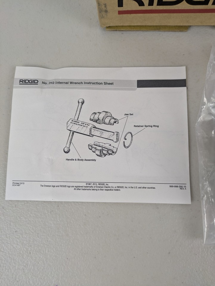 New Ridgid 31405 Model 342 Internal Wrench 4 1/2", 1" - 2" Pipe ...