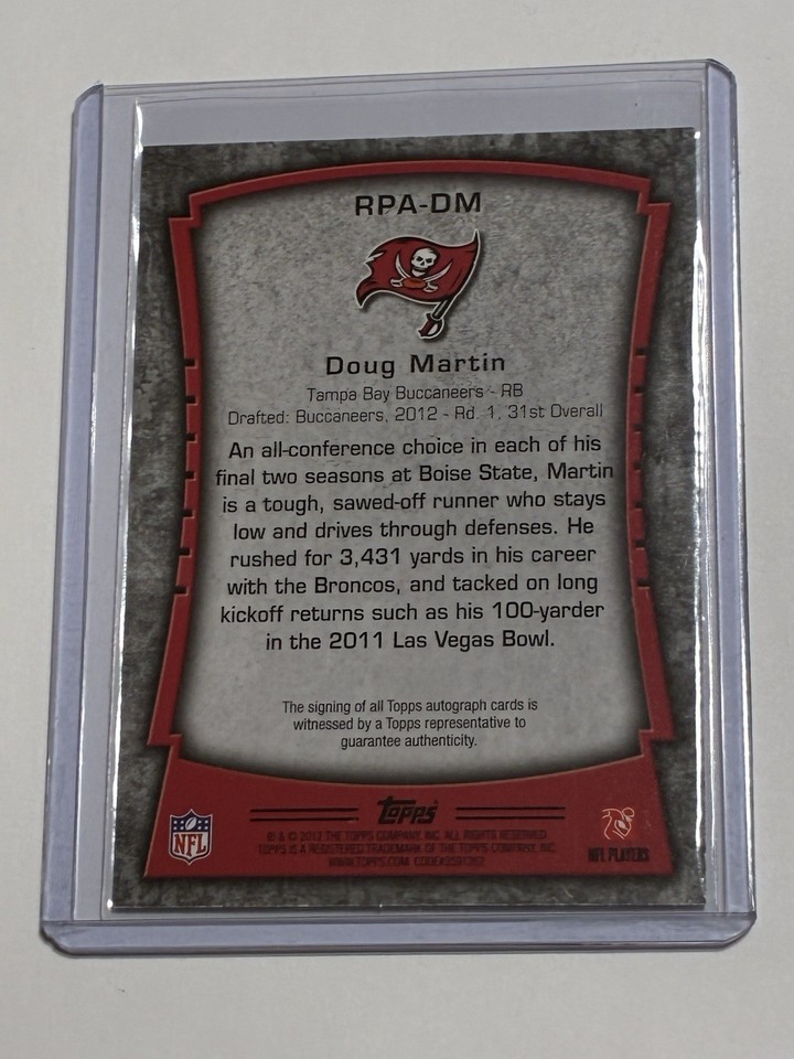2012 Topps Doug Martin Auto RC 5/10 Rookie Premiere Autograph Red Card ...