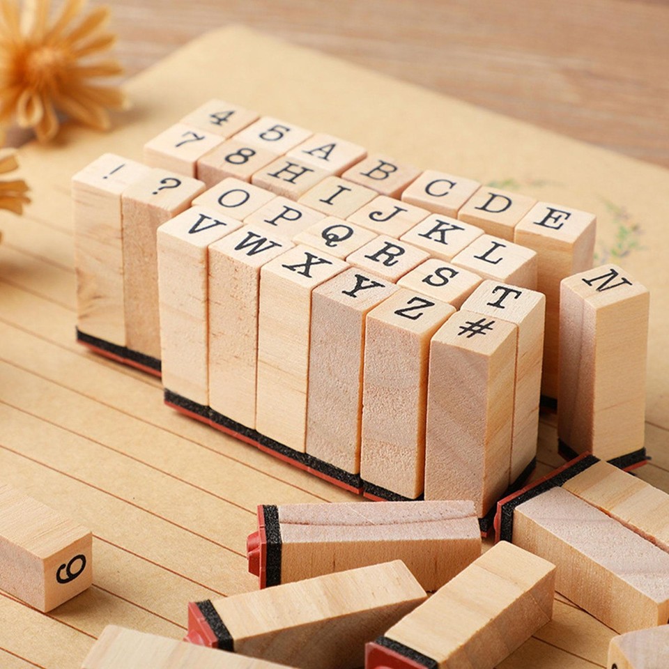 40PCS / Set Wood Rubber Stamps A-Z Letters Number Alphabet Stamp Kit ...