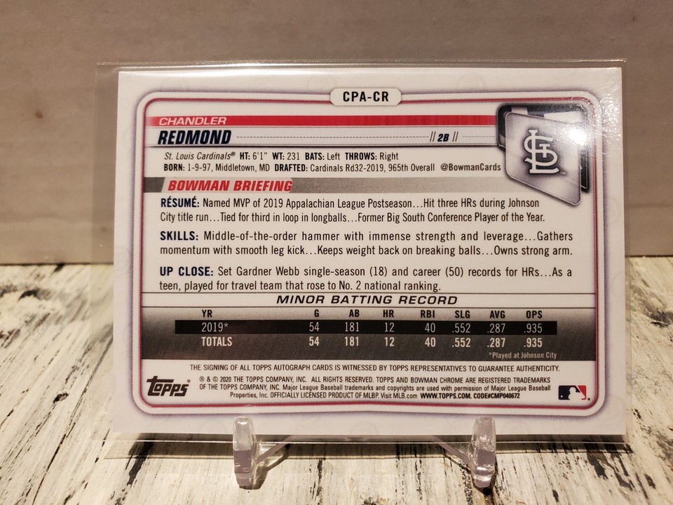 2020 Bowman Chrome 1st Chandler Redmond Auto Cardinals ROOKIE RC ...