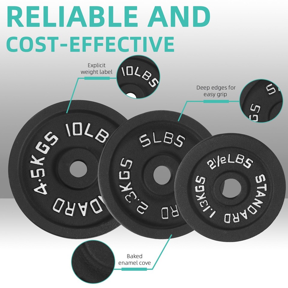 Barbell Weight Set, Cast Iron 1" Standard Weight Plates Including 5FT ...
