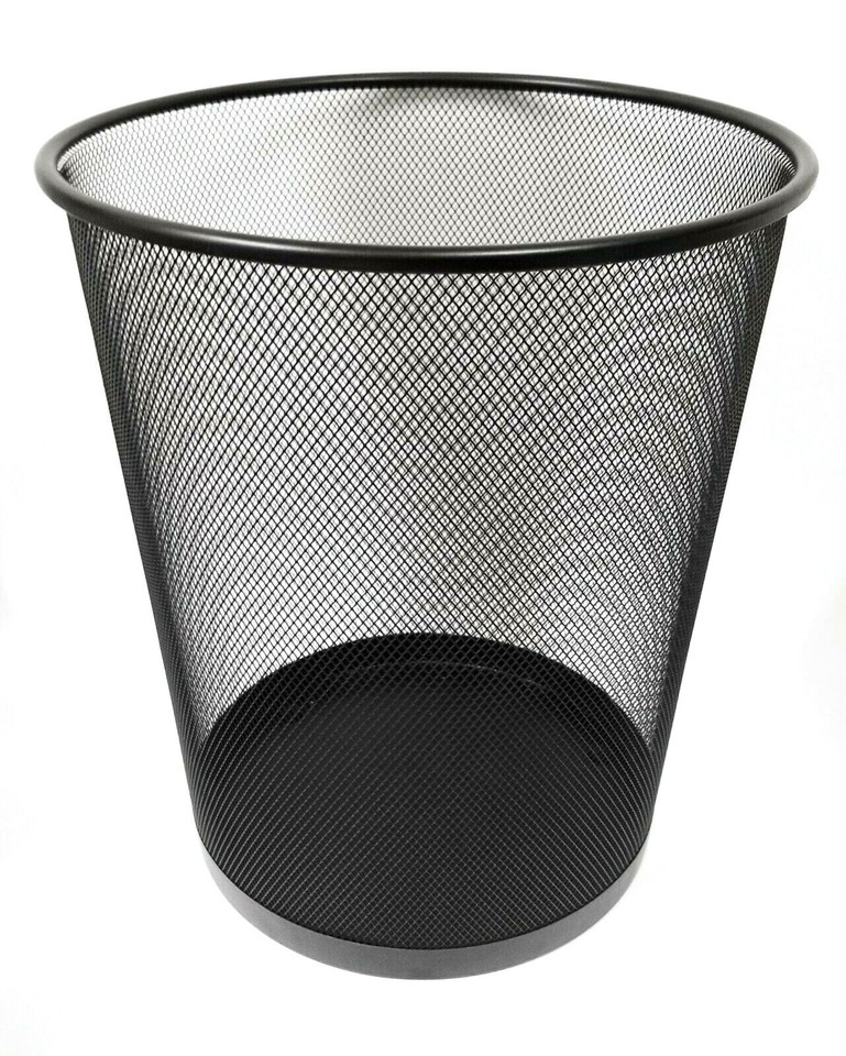 NEW LARGE BLACK METAL NET,MESH WITH ROUND TRASH CAN+WASTE BASKET,BIN | eBay