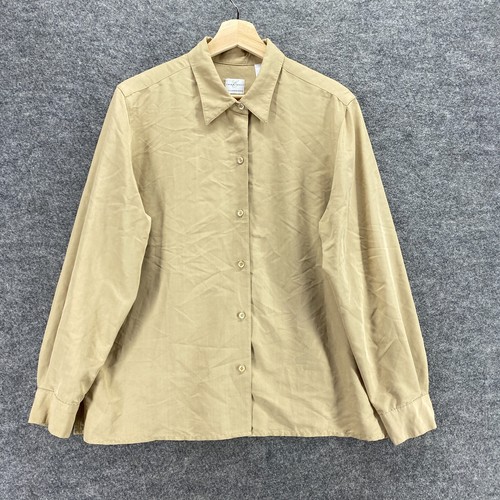 Emma James Shirt Women L Large Beige Button Up Collared Long Sleeve Rayon Solid | eBay