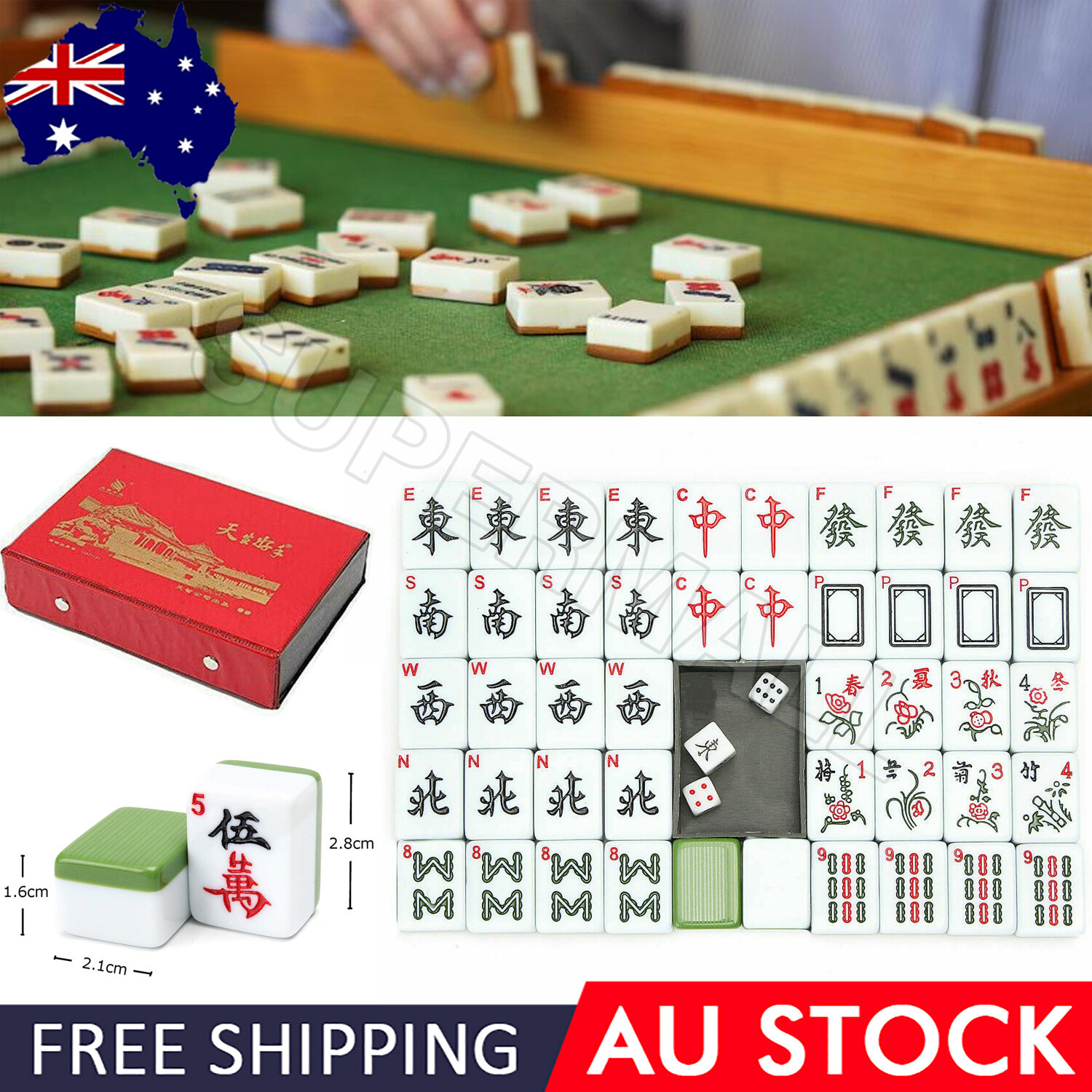 MahJong Travel Set 144 tiles set with sign play Game box instruction OZ ...