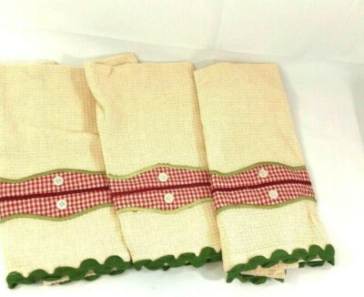 3 pc Ric Rack Dish Towels red green button Christmas | eBay