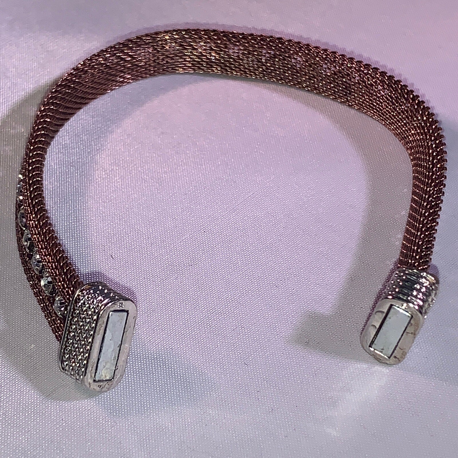 Copper Toned Rhinestone Magnetic Closure Bracelet Sil… - Gem