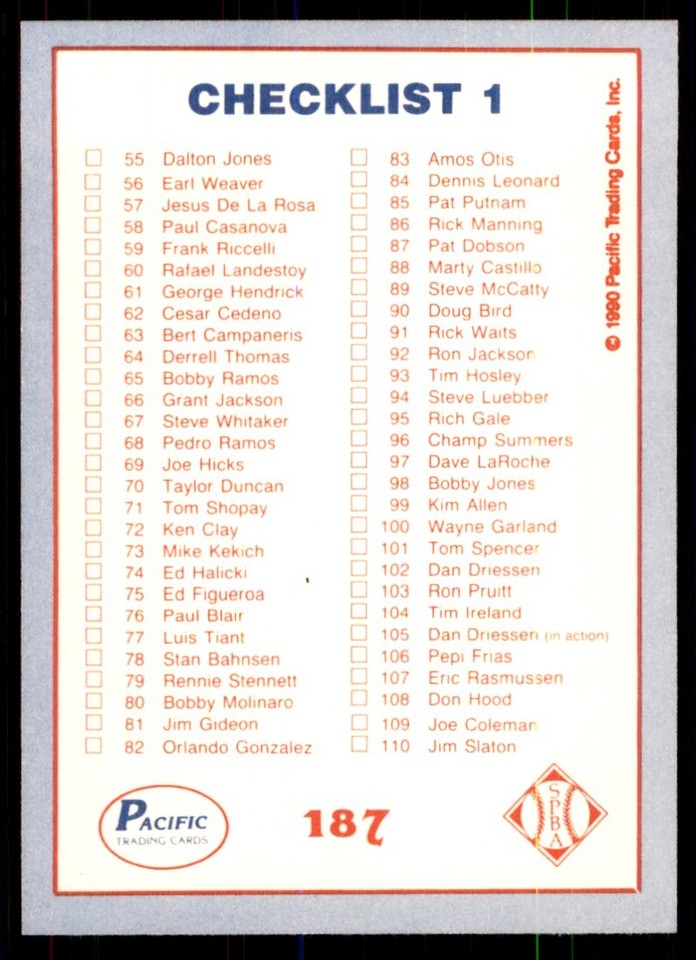 1990 Pacific Senior League Checklist 1: 1-110 Baseball Cards #187 | eBay