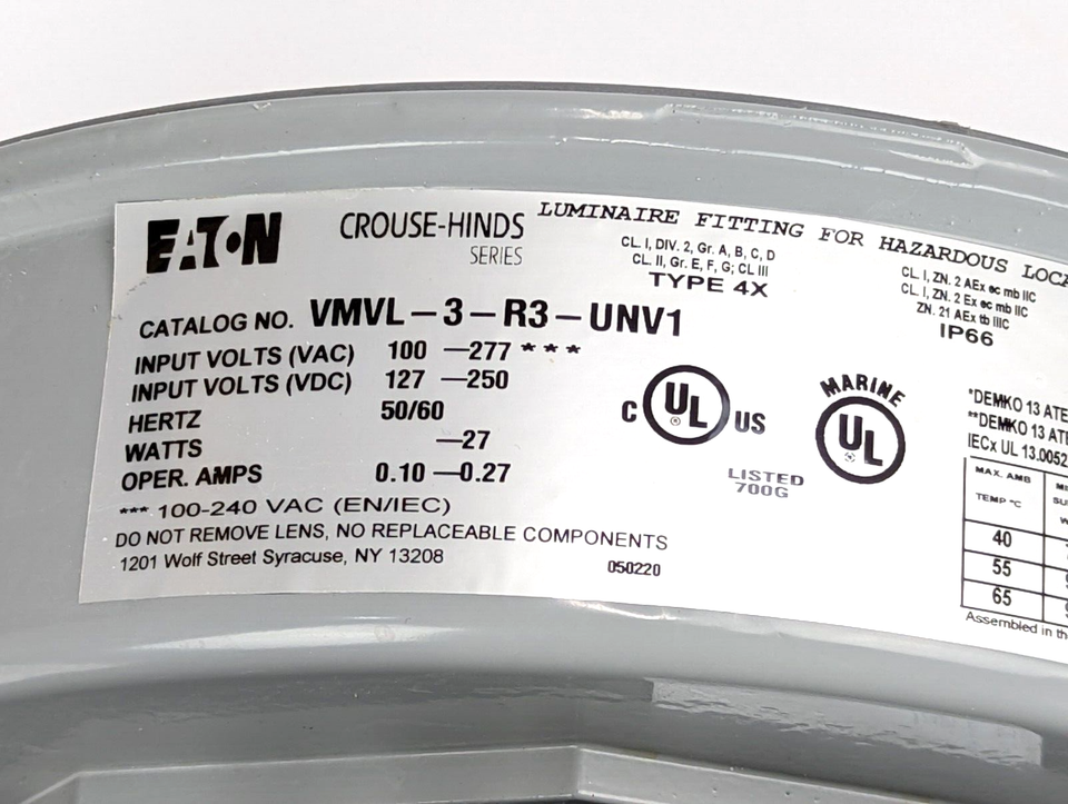 Eaton Crouse Hinds VMVL-3-R3-UNV1 LED Light CHAMP Series Hazardous ...