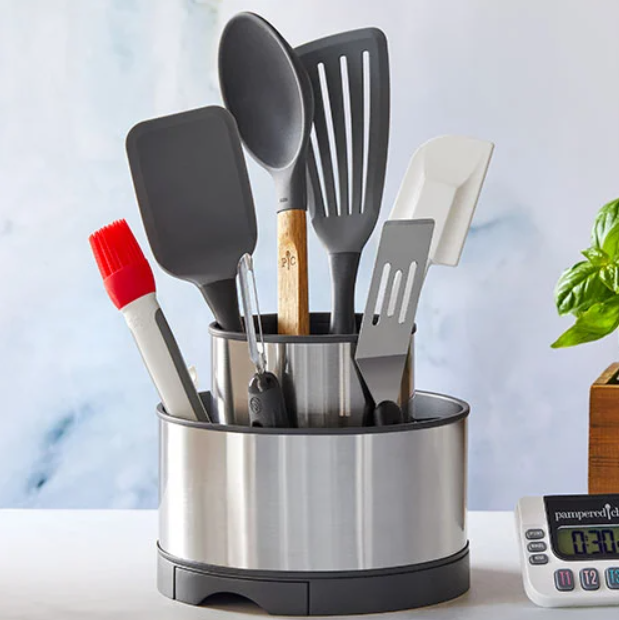 Pampered Chef Stainless Steel Rotating Utensil Holder | eBay