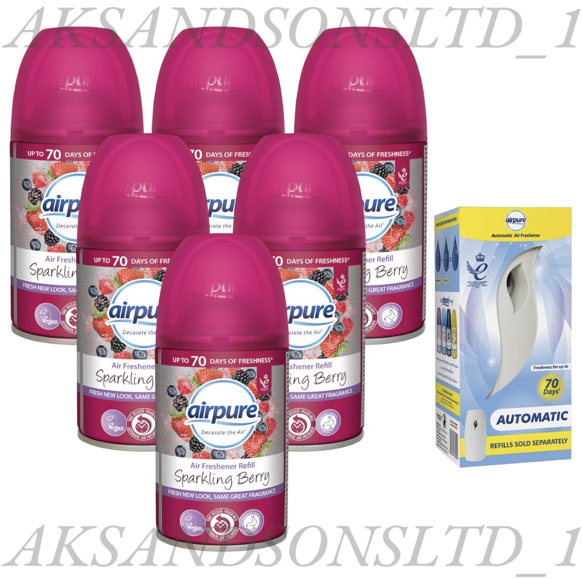 6 x AIRPURE AUTOMATIC SPRAY REFILLS 250ML AIR FRESHNER + MACHINE CHOOSE ...