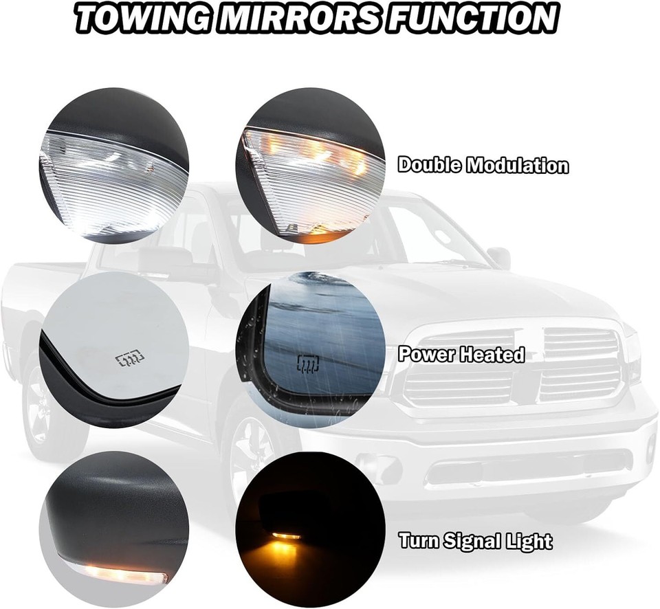 Right Passenger Side For 2013-19 Ram 1500 Power Fold & Heated+ LED ...