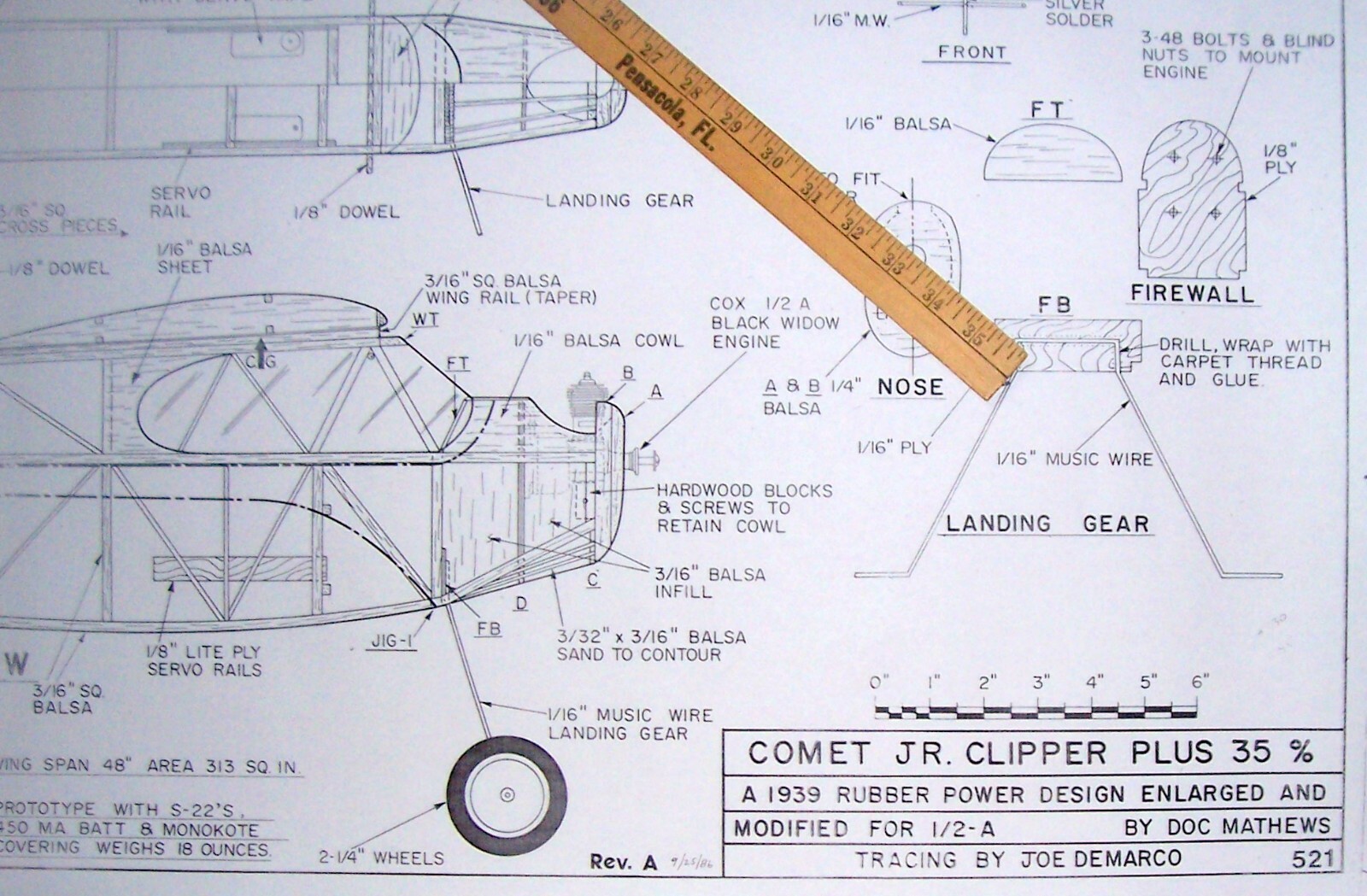 Comet JR CLIPPER PLUS 35% PLAN a Doc Mathews Enlarged to 1/2A RC Model ...