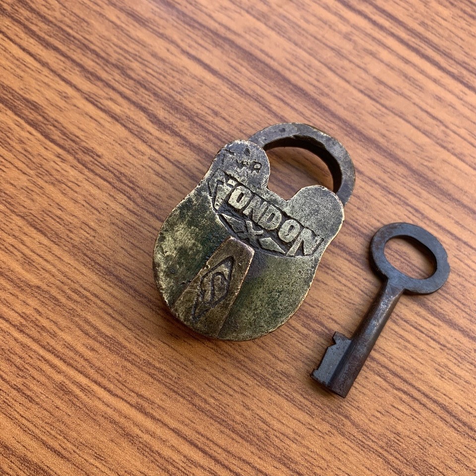 Brass padlock or lock with key small or miniature, old or antique. | eBay
