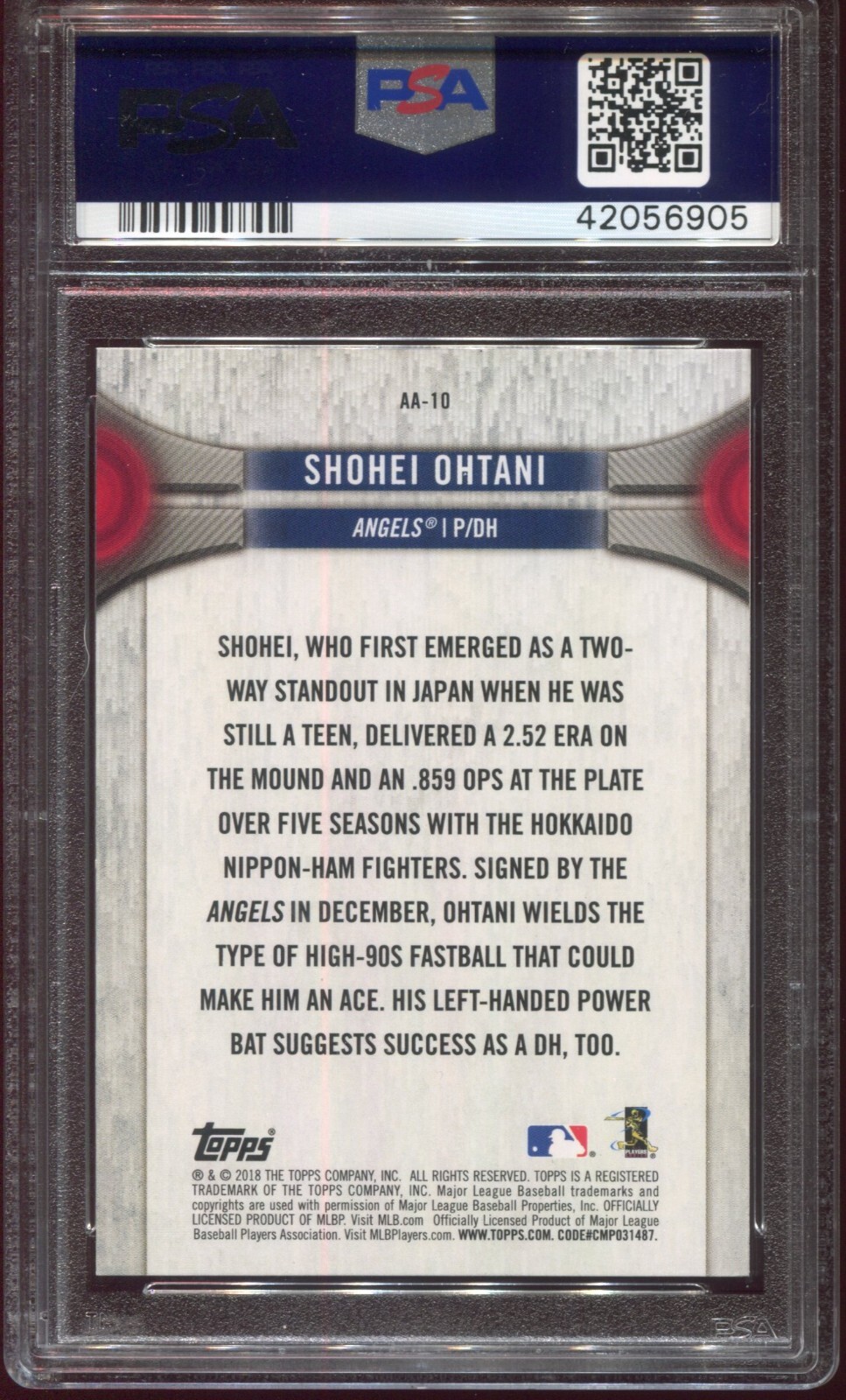 SHOHEI OHTANI 2018 Topps National Baseball Card Day RC PSA 10 #AA-10 ...