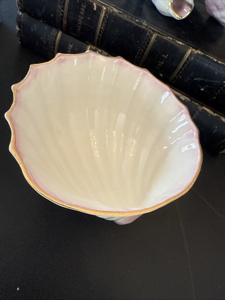 BELLEEK Pottery Neptune Pink Seashell Pattern Porcelain Tea Pot Sugar ...