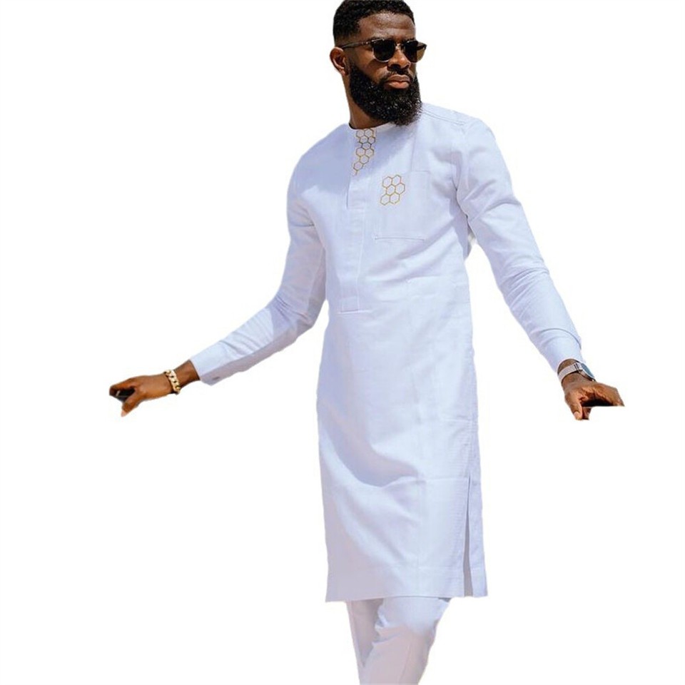 Men's African 2 Piece Set Traditional Shirt and Pants Set Suit Middle ...