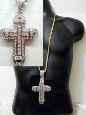 Cross Crucifix Religious Crystal Rap Style Pendant Hip Hop Franco Chain ...